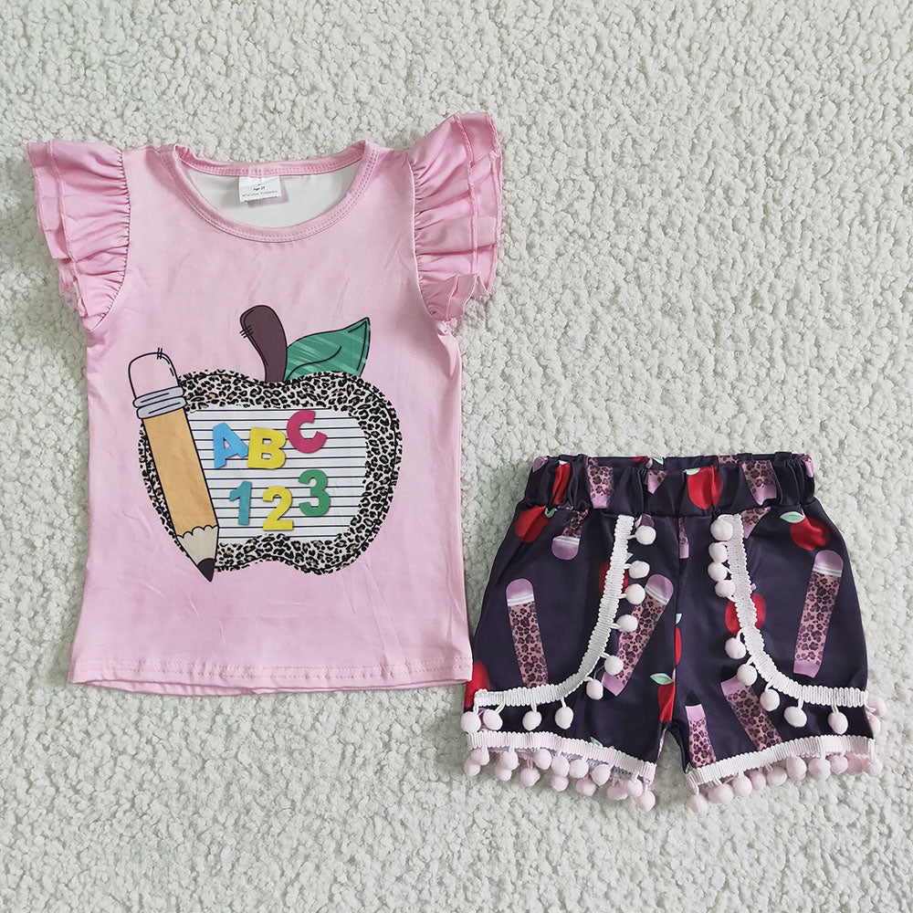 Baby girls back to school apple shorts sets – Aier-1